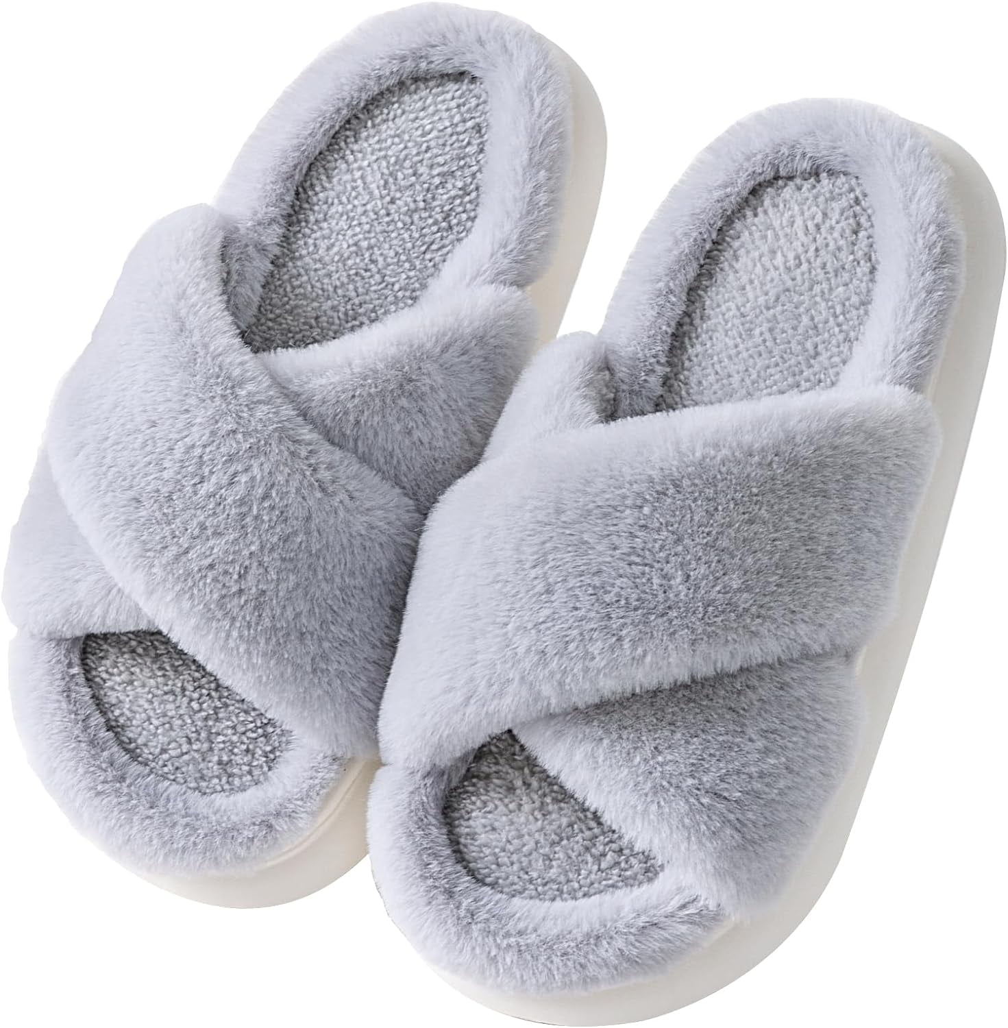 Womens Slippers Fuzzy Slippers House Slippers Plush Furry Fur Open Toe Cozy Memory Foam House ...