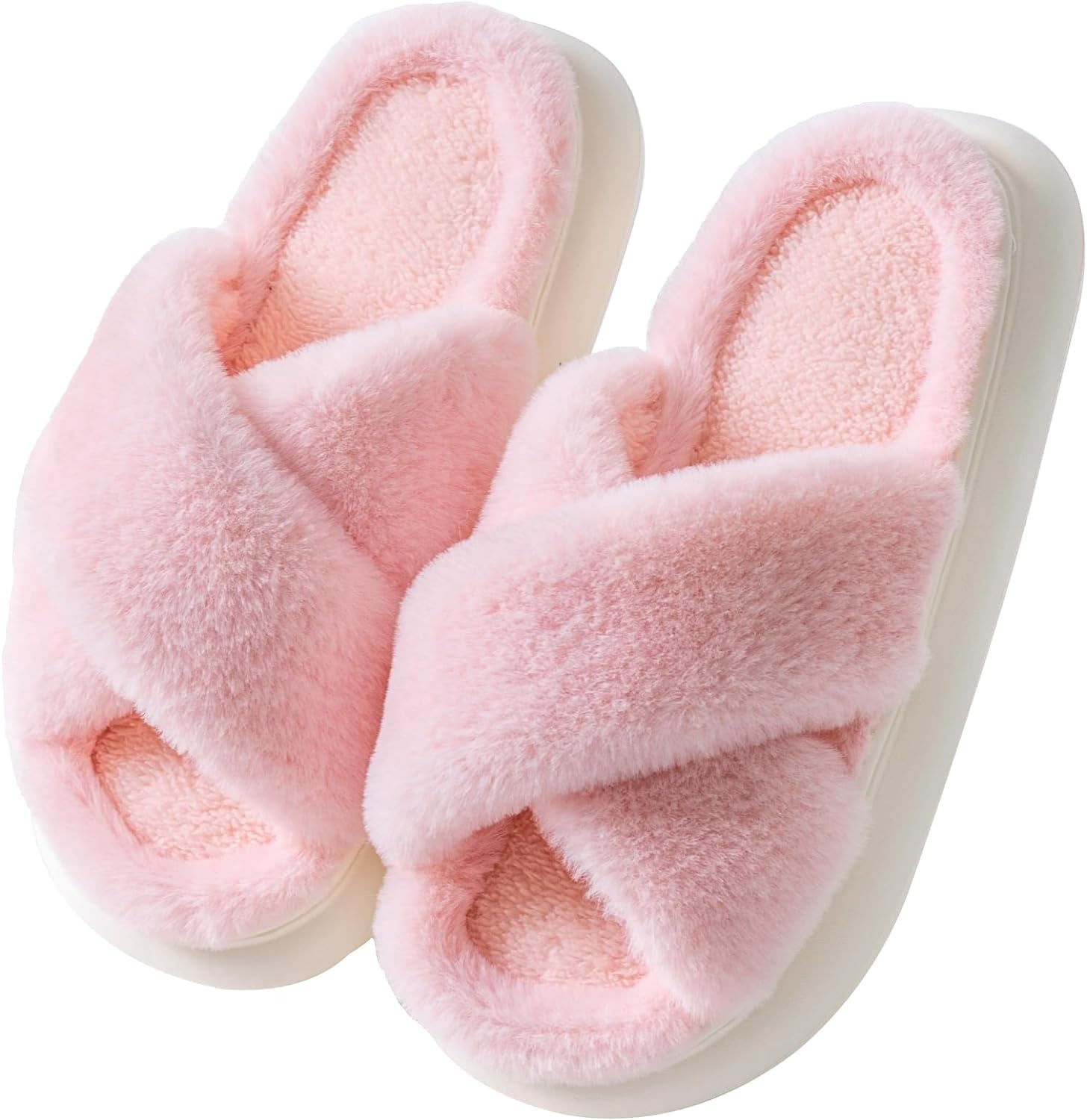Womens Slippers Fuzzy Slippers House Slippers Plush Furry Fur Open Toe Cozy Memory Foam House ...