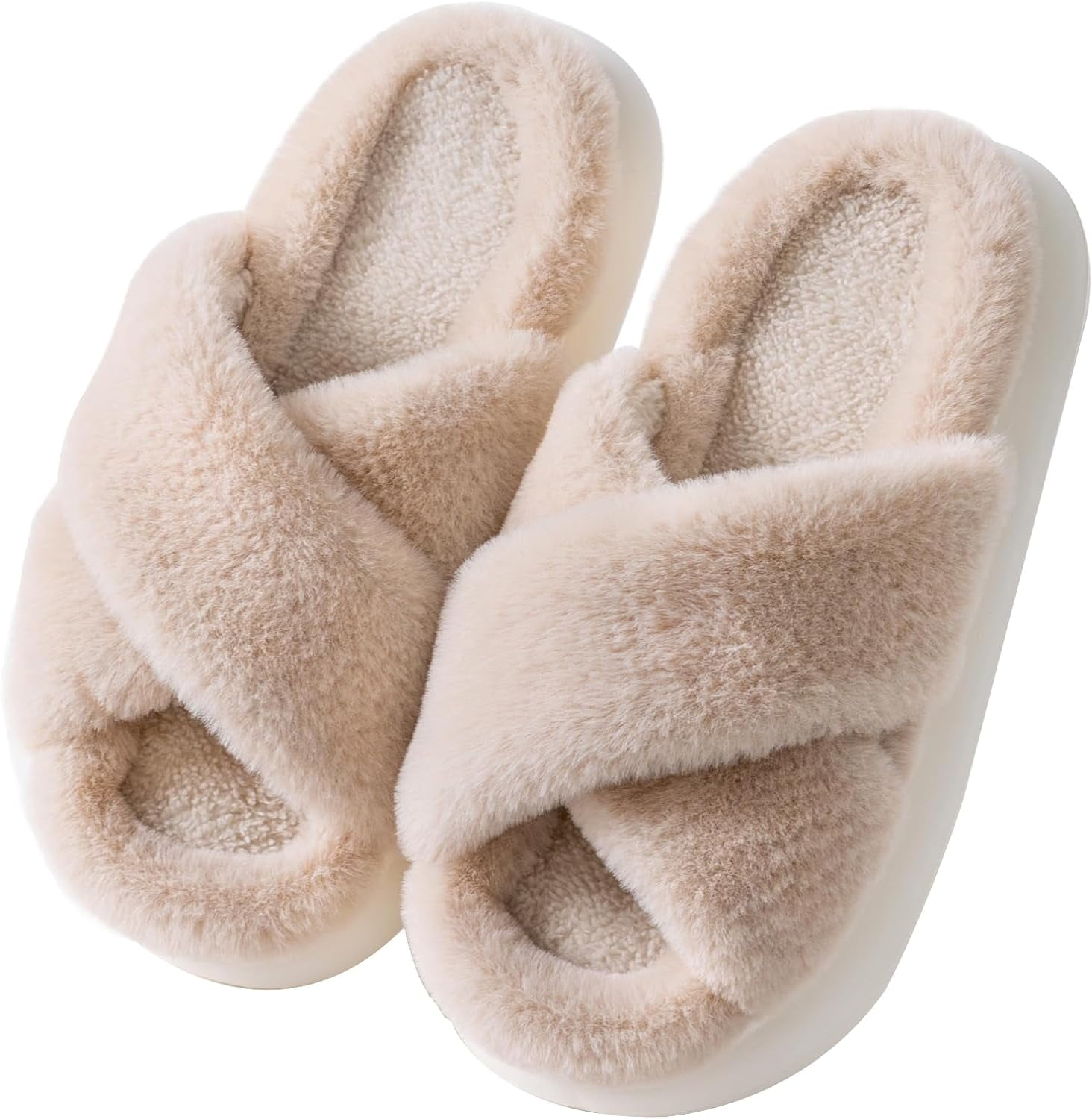 Womens Slippers Fuzzy Slippers House Slippers Plush Furry Fur Open Toe ...