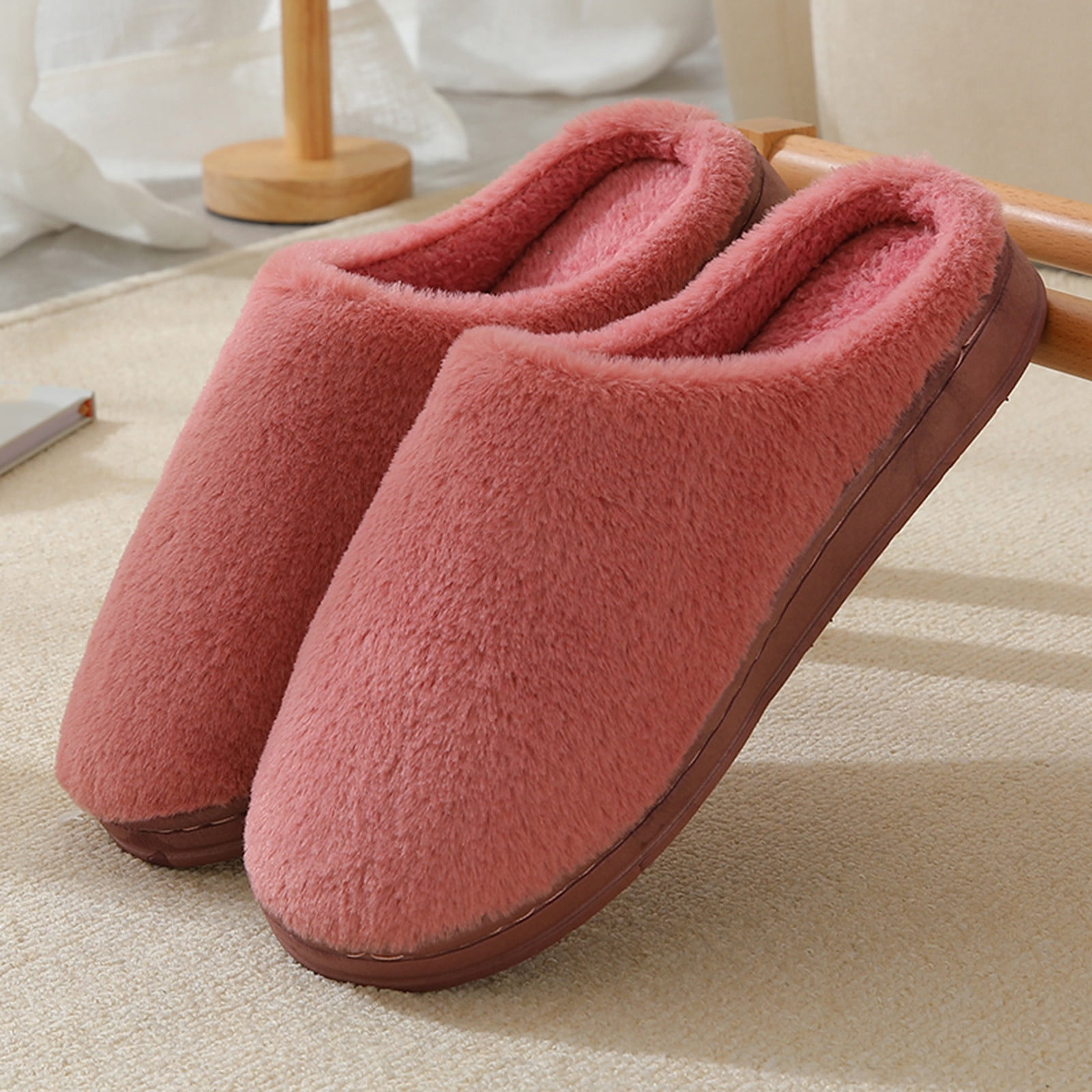Womens Slippers Size 8 Clearance Flat Soft Fuzzy Slipper Warm Cozy on House Shoes Indoor Plush ...