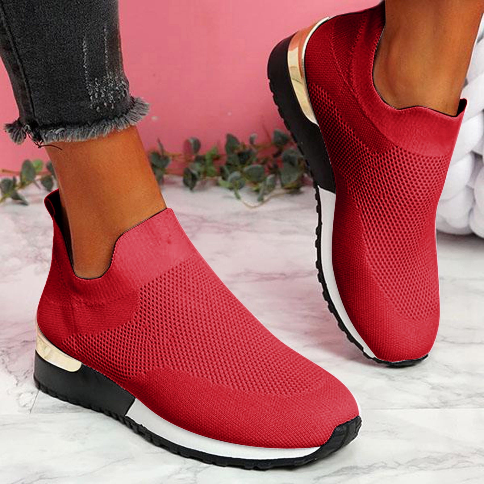 Womens Sneakers Women Outdoor Mesh Solid Color Sports Shoes Runing ...