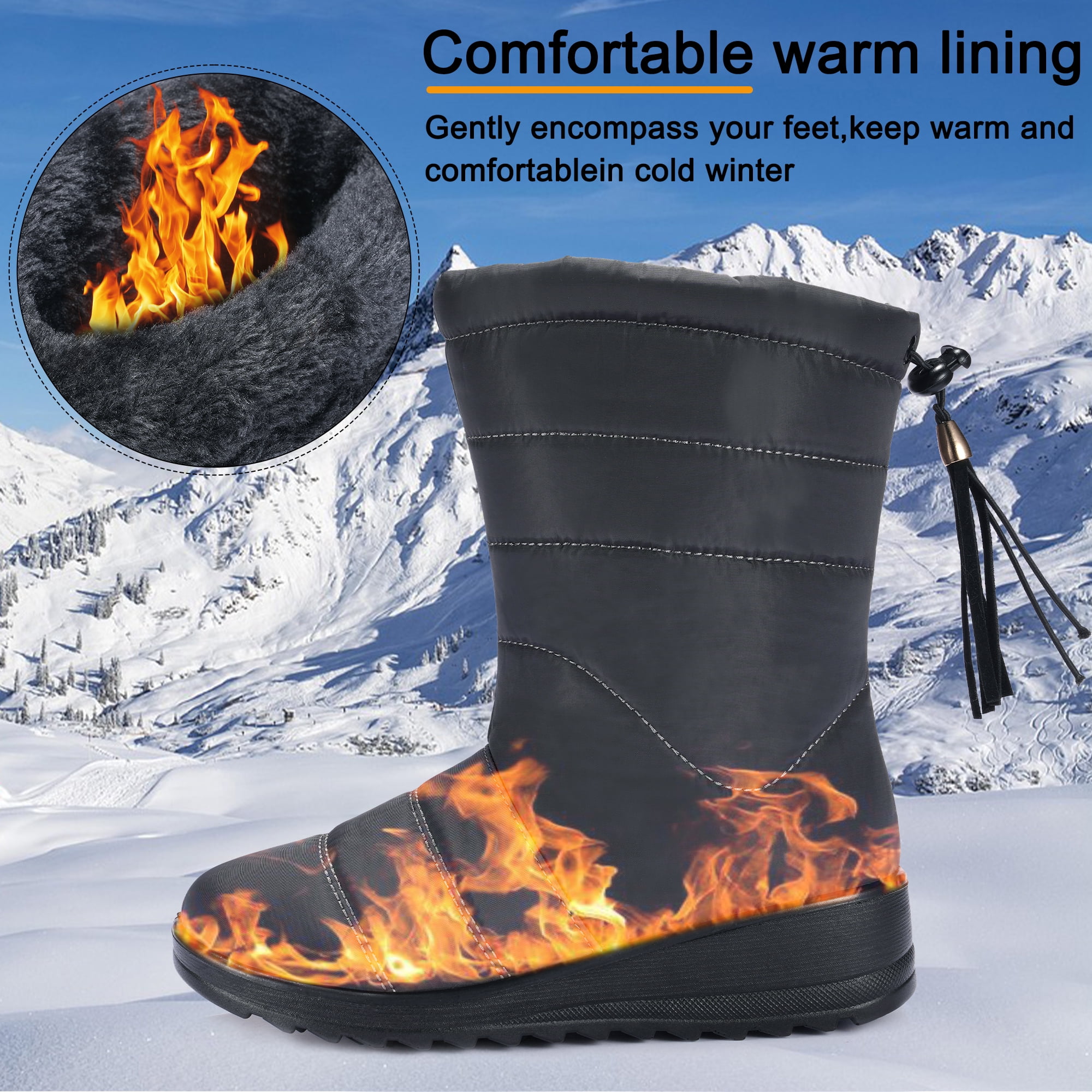 Womens Snow Boots Water-resistant Insulated Faux Fur Liner Winter ...