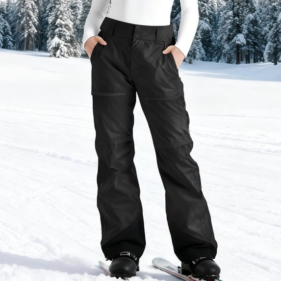 Womens Snow Ski Pants Color Block Fleece Lined Waterproof Thermal ...