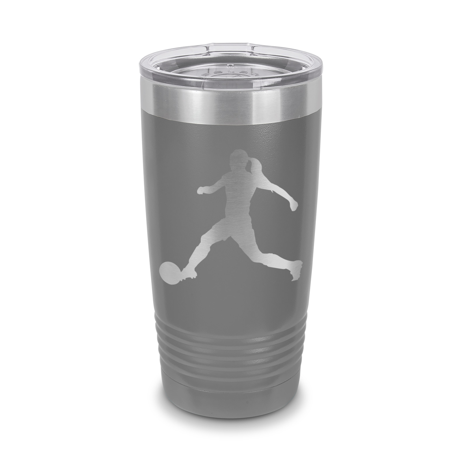 Womens Soccer Tumbler 20 oz - Laser Engraved w/ Clear Lid - Stainless ...