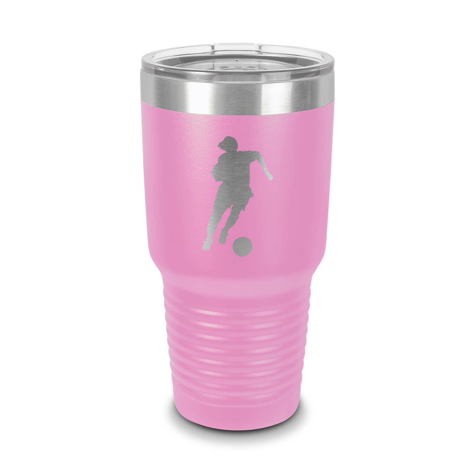 Womens Soccer Tumbler 30 oz - Laser Engraved w/ Clear Lid - Stainless ...