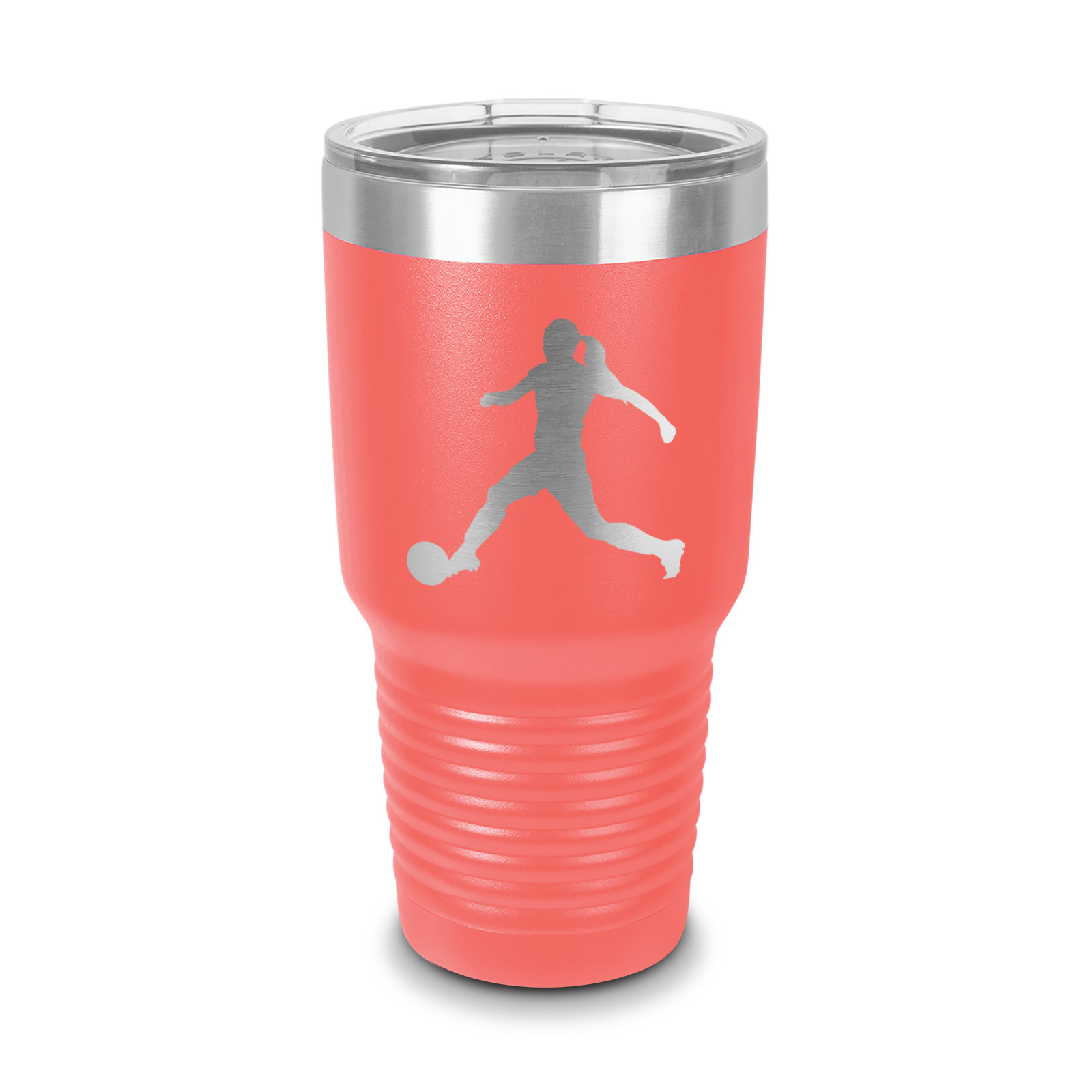 Womens Soccer Tumbler 30 oz - Laser Engraved w/ Clear Lid - Stainless ...