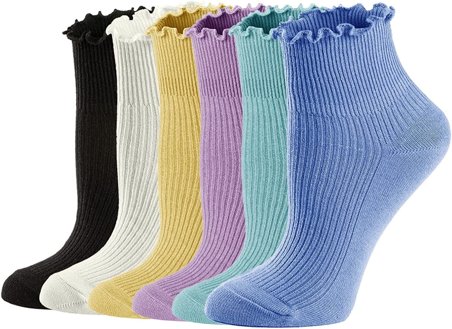 Womens Socks, Ruffle Turn-Cuff Casual Ankle Socks Warm Knit Cotton ...