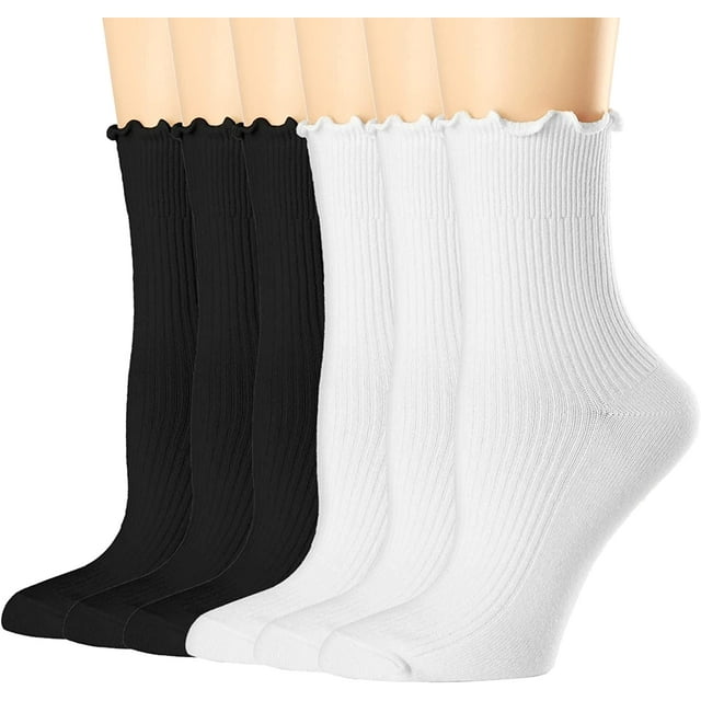 Womens Socks, Ruffle Turn-Cuff Casual Ankle Socks Warm Knit Cotton ...