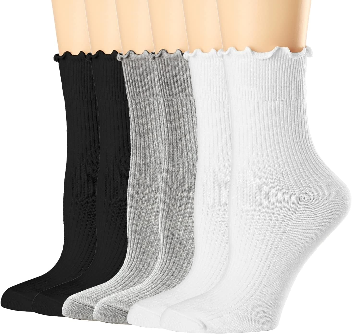 Womens Socks, Size 5-9, Ruffle Turn-Cuff Casual Crew Socks Breathable ...