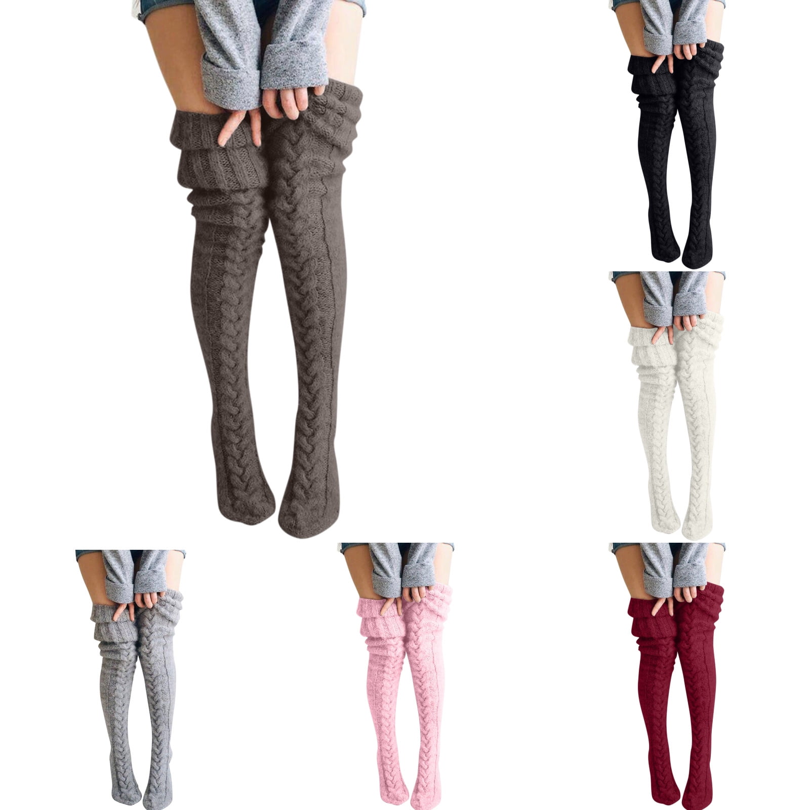Womens Socks Thigh High Socks Over The Knee Cable Knit Boot Socks Long ...