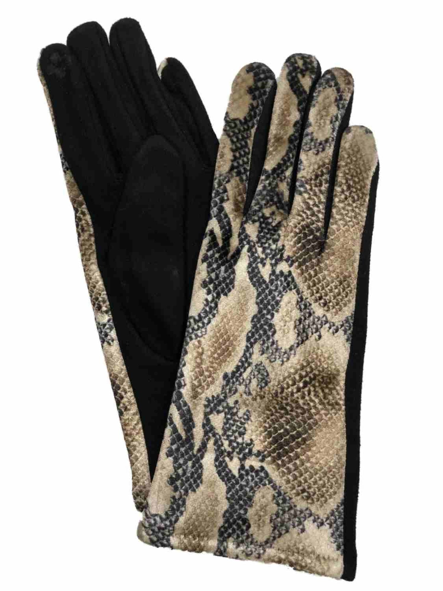 Womens Soft Brown Velvet Snake Print Stretch Fit Text & Tech ...