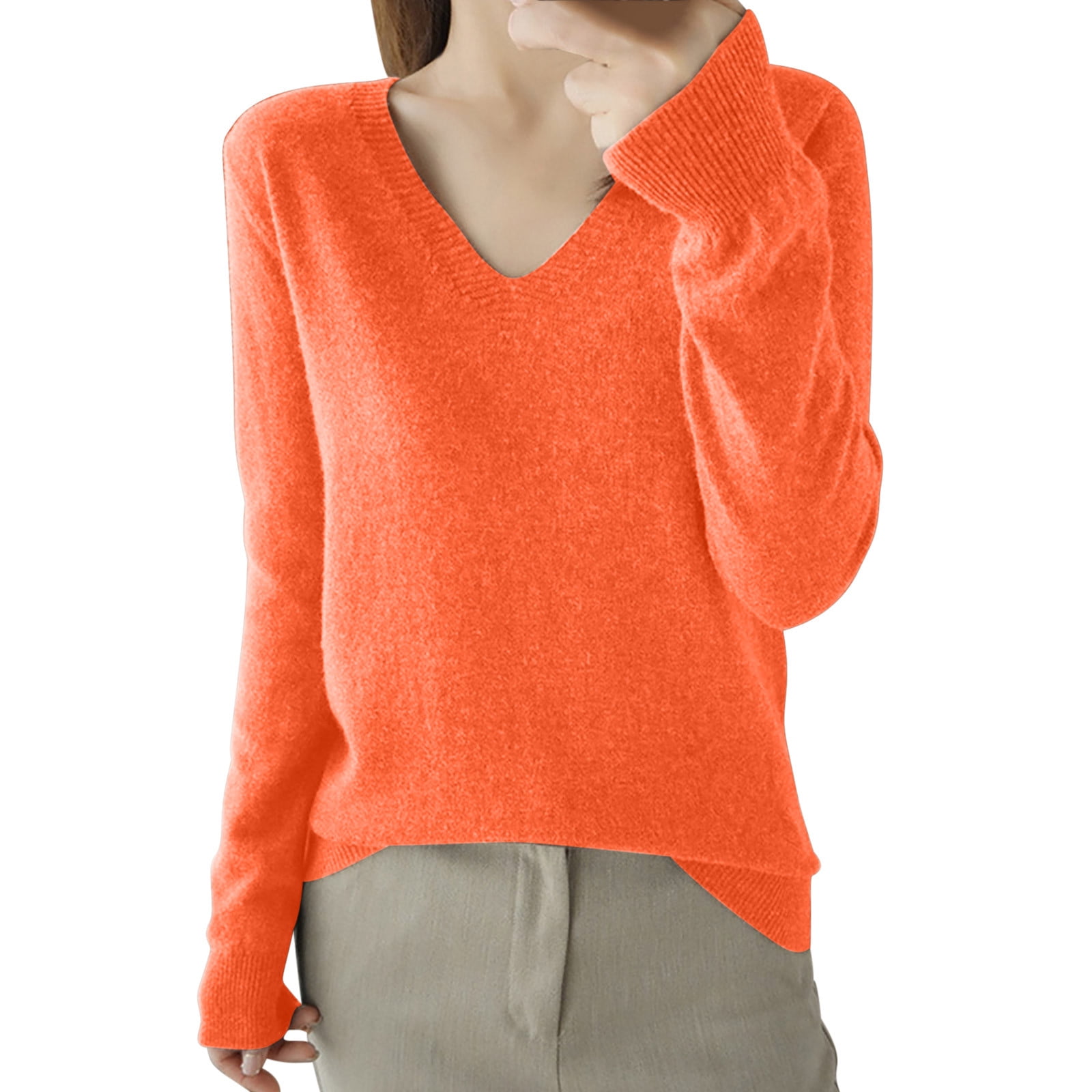 Womens Soft Knit Shirts Fleece Sweater Long Sleeve V Neck Pullover Tops ...