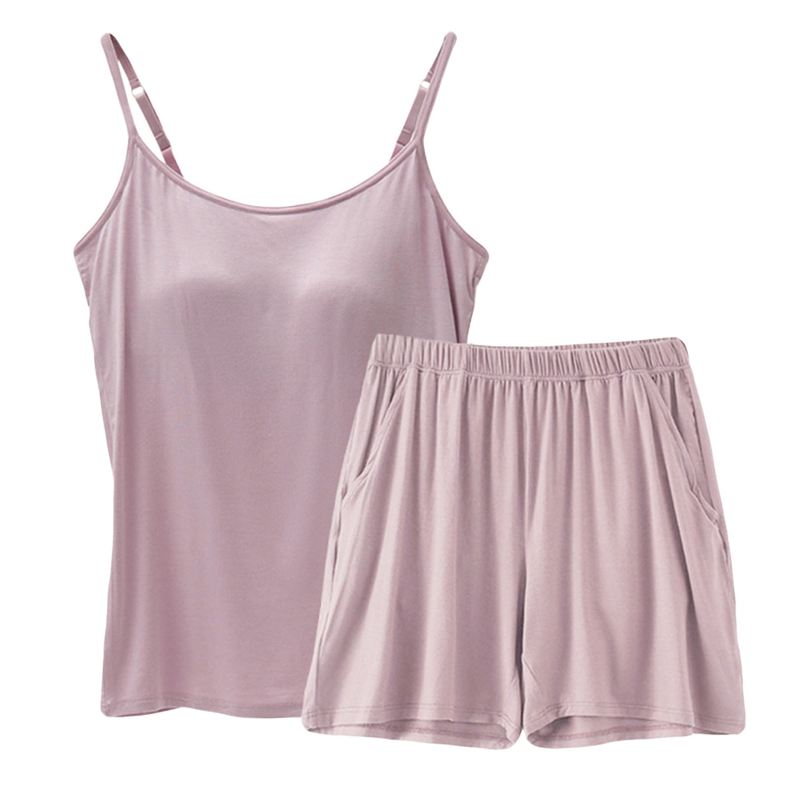 Womens Soft Modal Pajamas Set 2 Piece Sleeveless Built in Bra Camisole ...