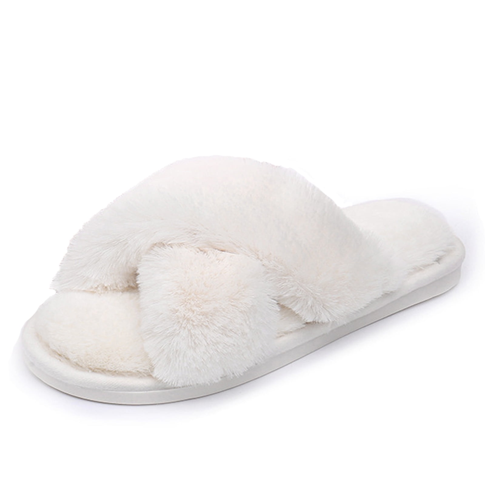 Womens Soft Plush Fuzzy Slippers Open Toe Warm Comfy Indoor Outdoor ...