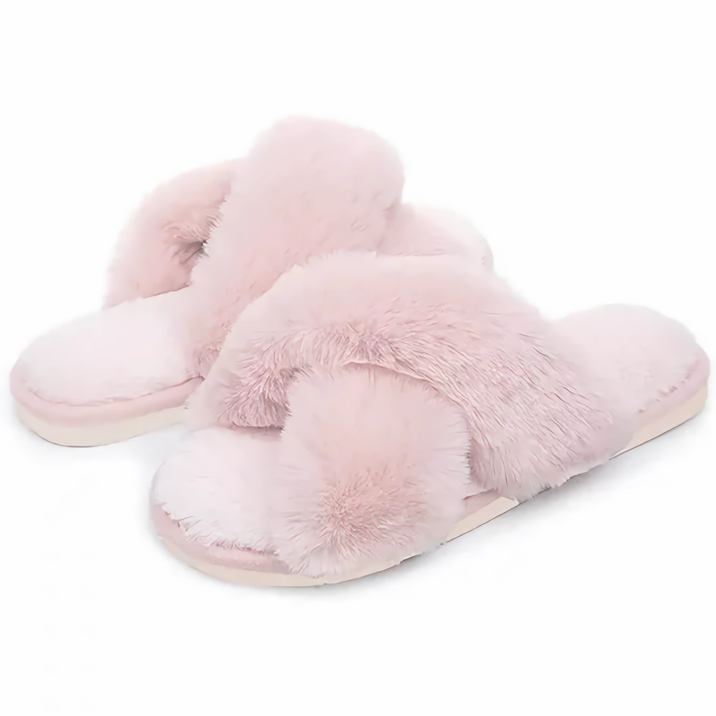 Womens Soft Plush Fuzzy Slippers Open Toe Warm Comfy Indoor Outdoor ...