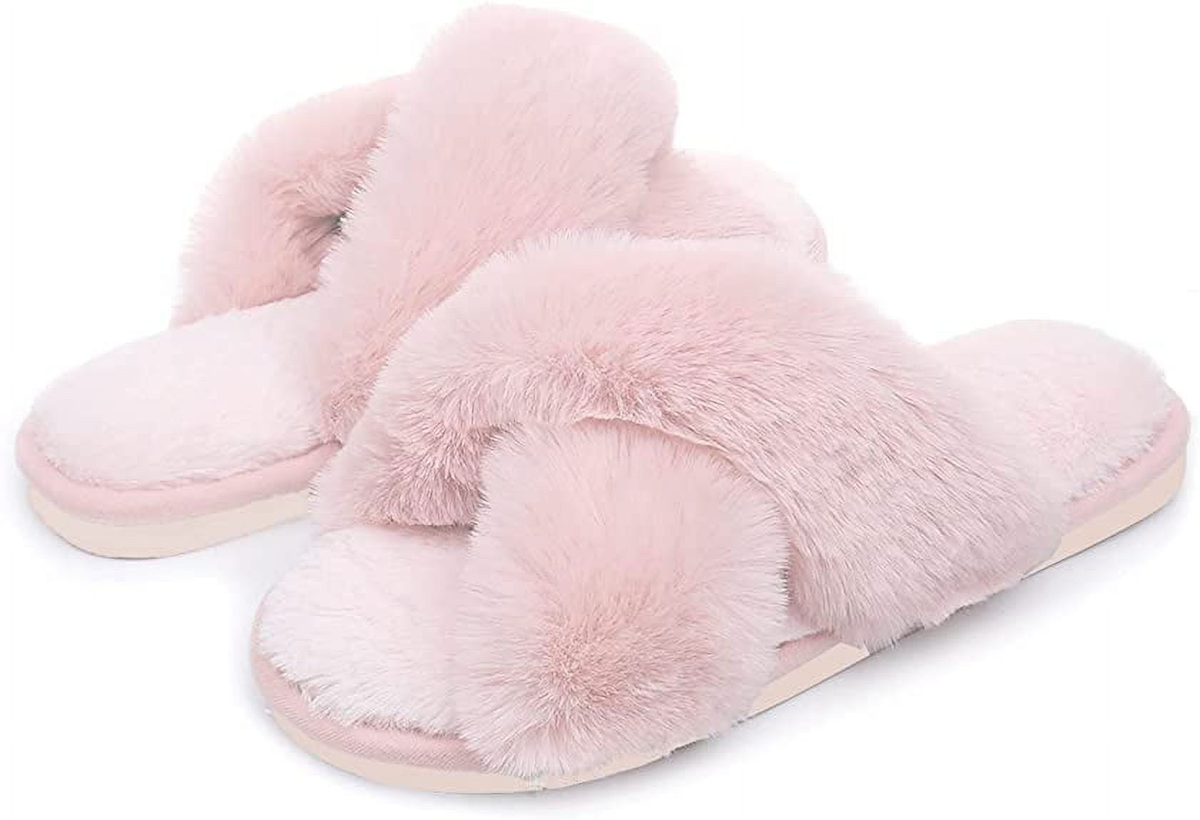 Womens Soft Plush Fuzzy Slippers Open Toe Warm Comfy Indoor Outdoor ...