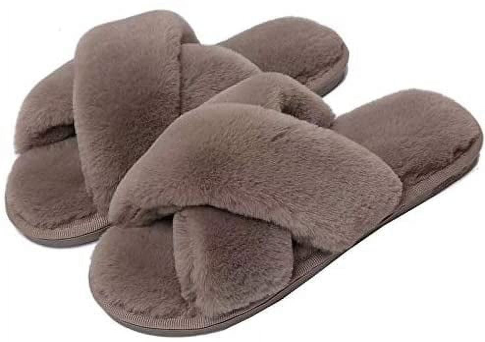 Women's Furry Fluffy Criss Cross Faux Fur Lined House Shoes - Soft ...