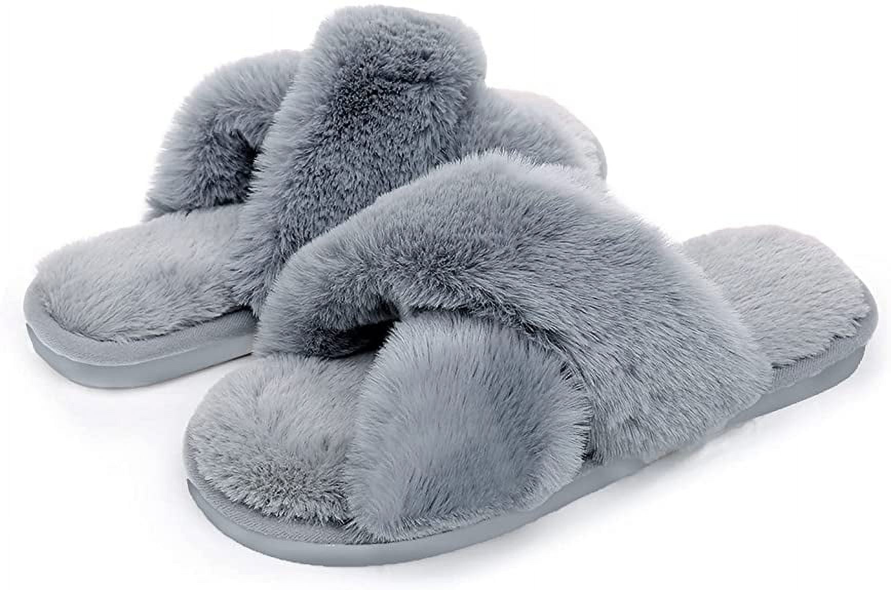 Womens Soft Plush Fuzzy Slippers Open Toe Warm Comfy Indoor Outdoor ...