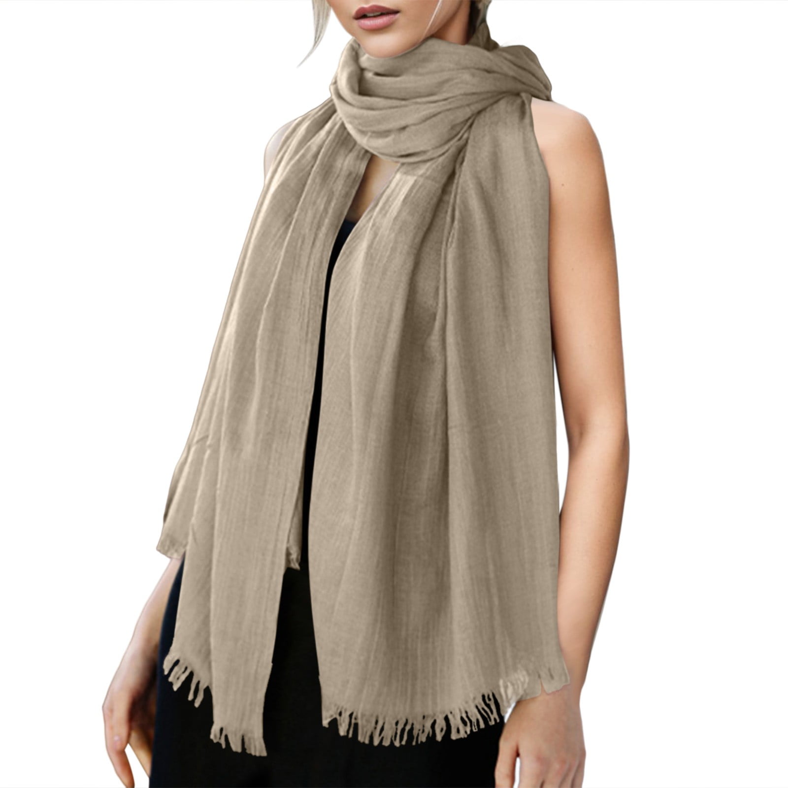 Womens Solid Color Cotton And Linen Scarf For All Season Beach Strip ...
