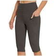 Womens Solid Color Knee Length Capri Leggings High Waisted Yoga Capris