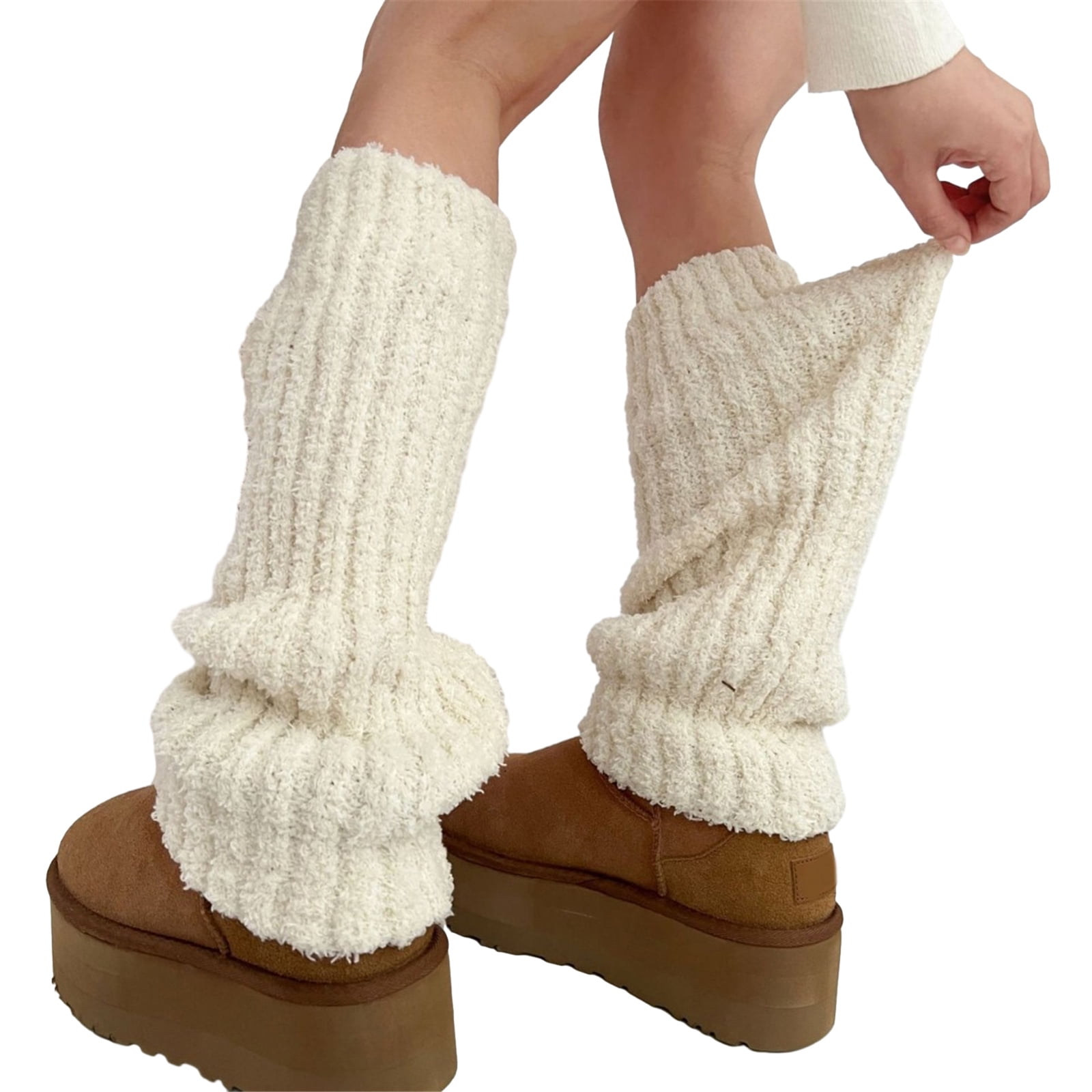 Womens Solid Color Slouch Furry Leg Warmers Winter Warm Vintage ...