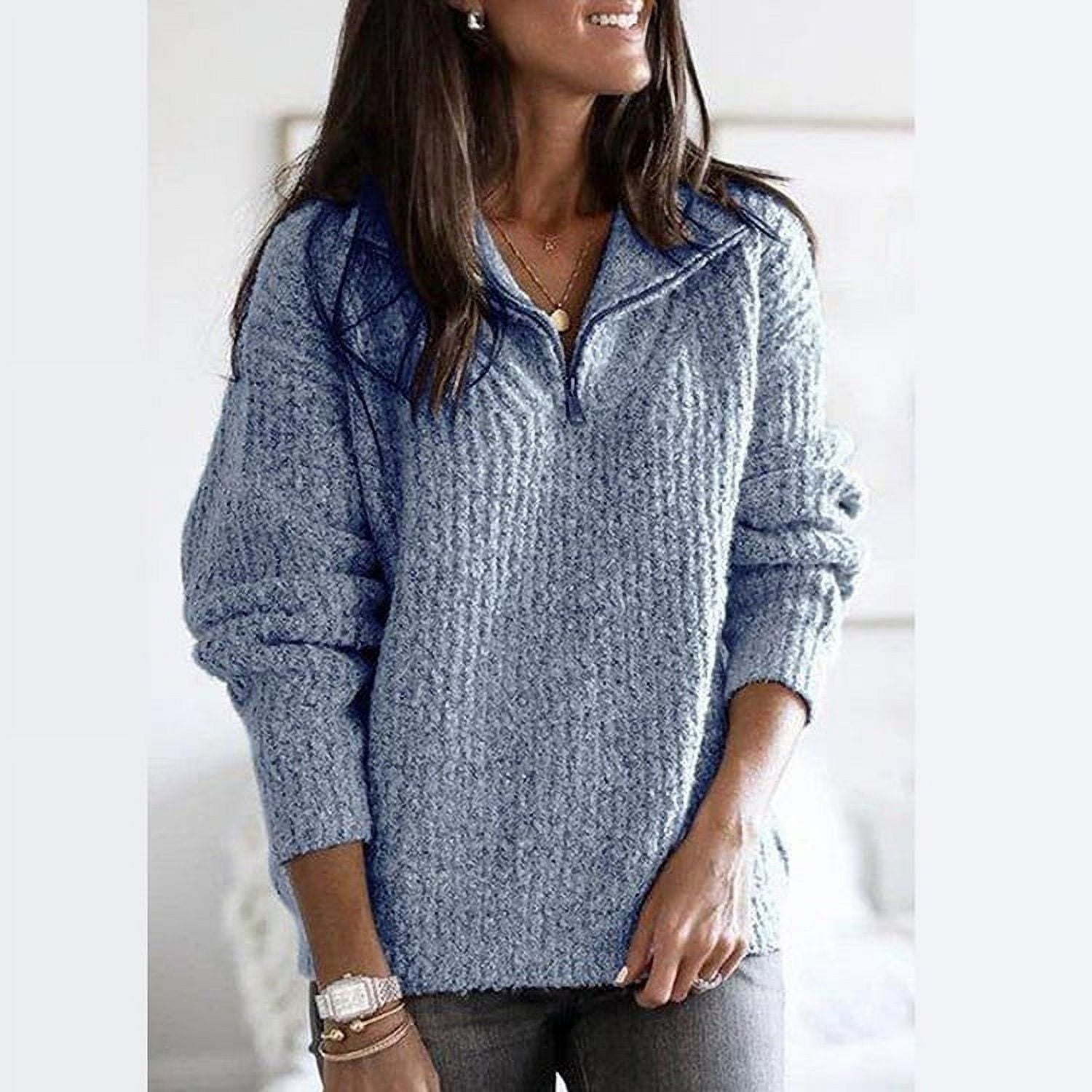Walmart Women's Thick Solid Color Zipper Pullover Long Sleeve Warm ...