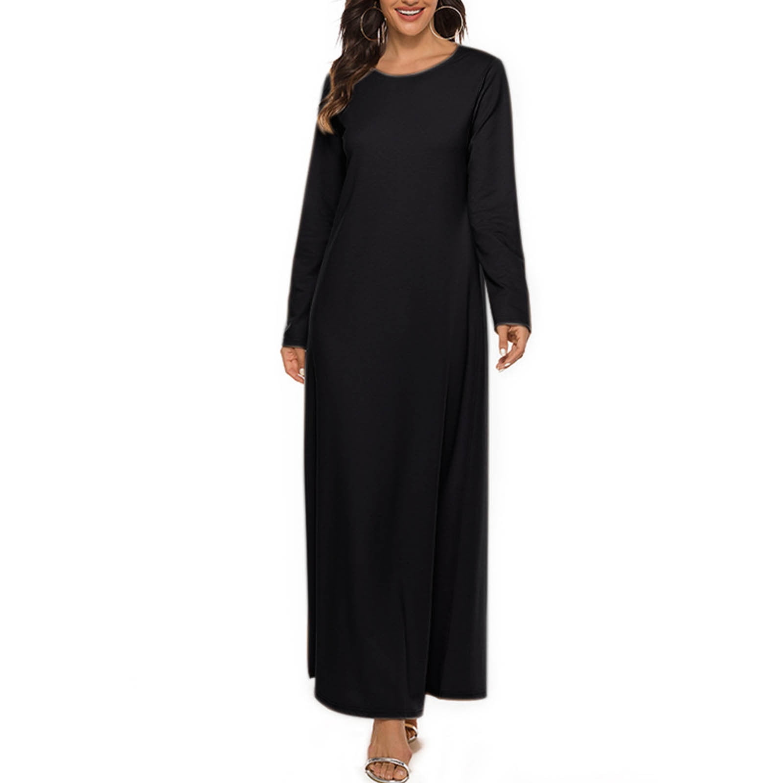 Womens Solid One-Piece Prayer Dress Muslim Abaya Dress Islamic Maxi ...