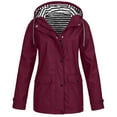 Womens Solid Rain Jacket Outdoor Plus Size Waterproof Hooded Raincoat ...