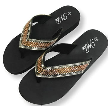 Time and Tru Women's Embellished Wedge Flip Flops - Walmart.com