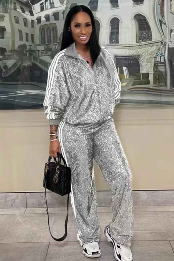 Womens Sparkly Two Piece Glitter Pants Jacket Set (L, Silver) - Walmart.com