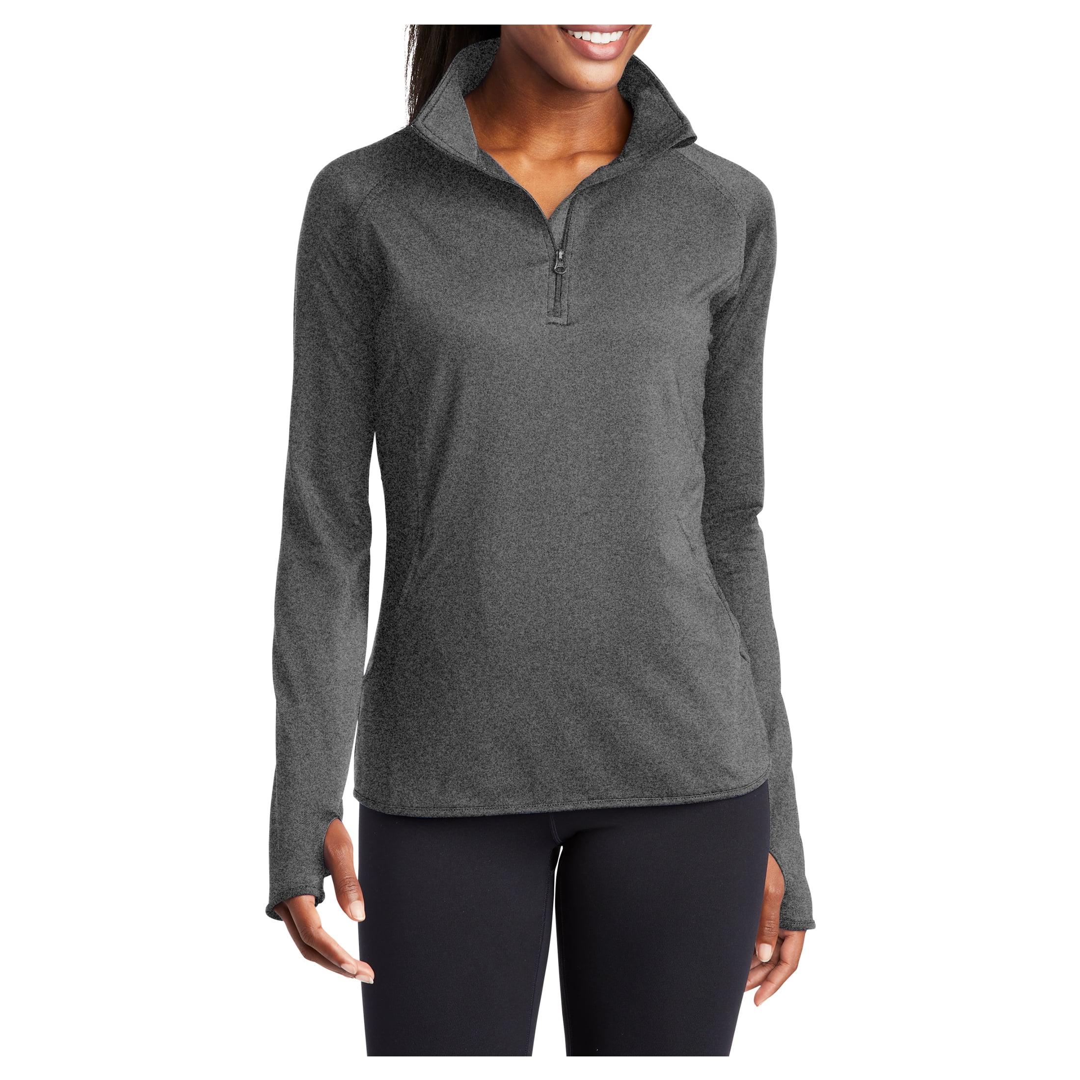Womens Sport Wick Stretch 1/2 Zip Polyester/Spandex Pullover Charcoal ...