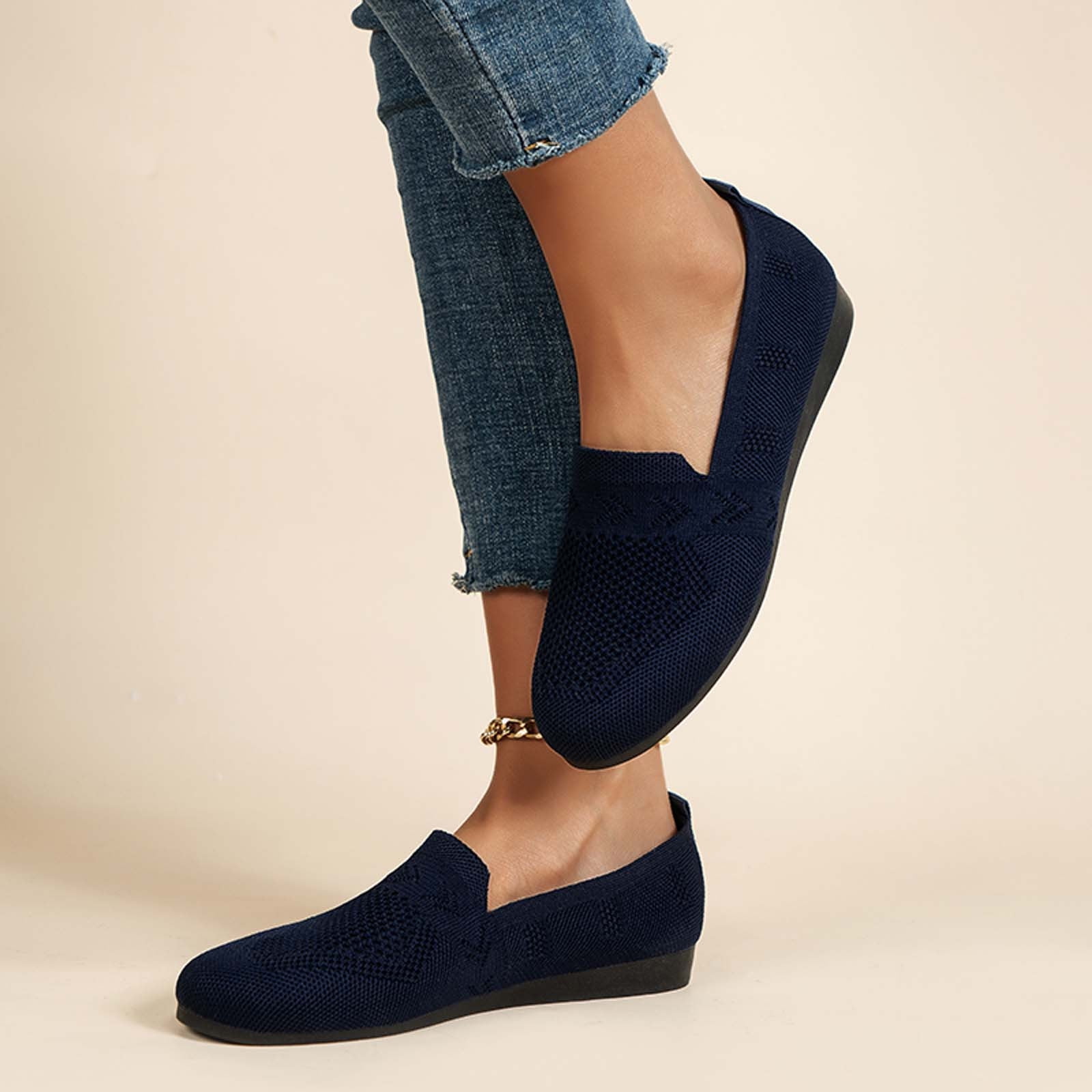 Womens Spring Shoes Tawop Flats Pull-On Ladies Solid Color Lightweight ...