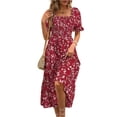 Womens Square Neckline Cinched Waist Tiered Flutter Sleeve Floral Print ...