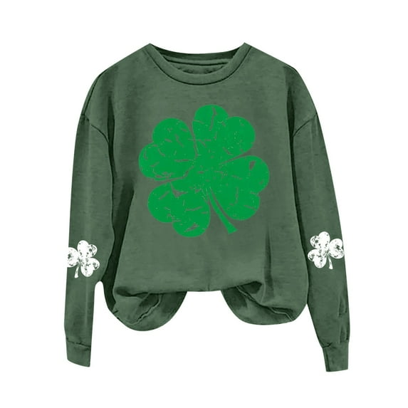 Womens St. Patrick'S Day Sweatshirts Irish Day Four Leaf Print Round ...