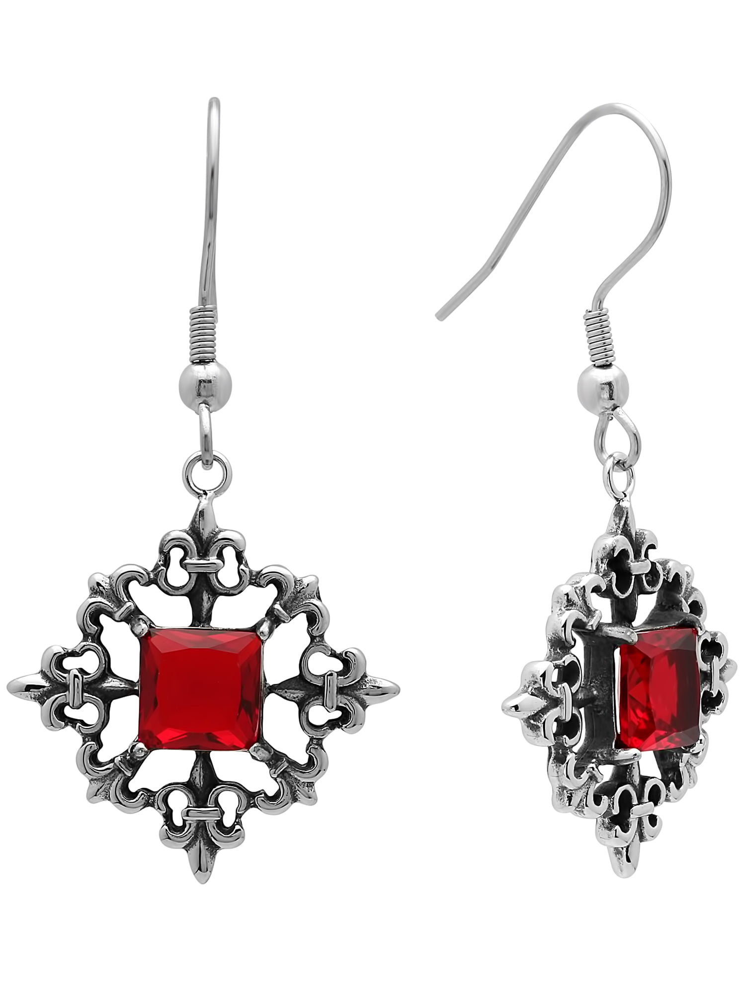 Womens Stainless Steel Ruby Stone Hook Wire Earrings - Walmart.com