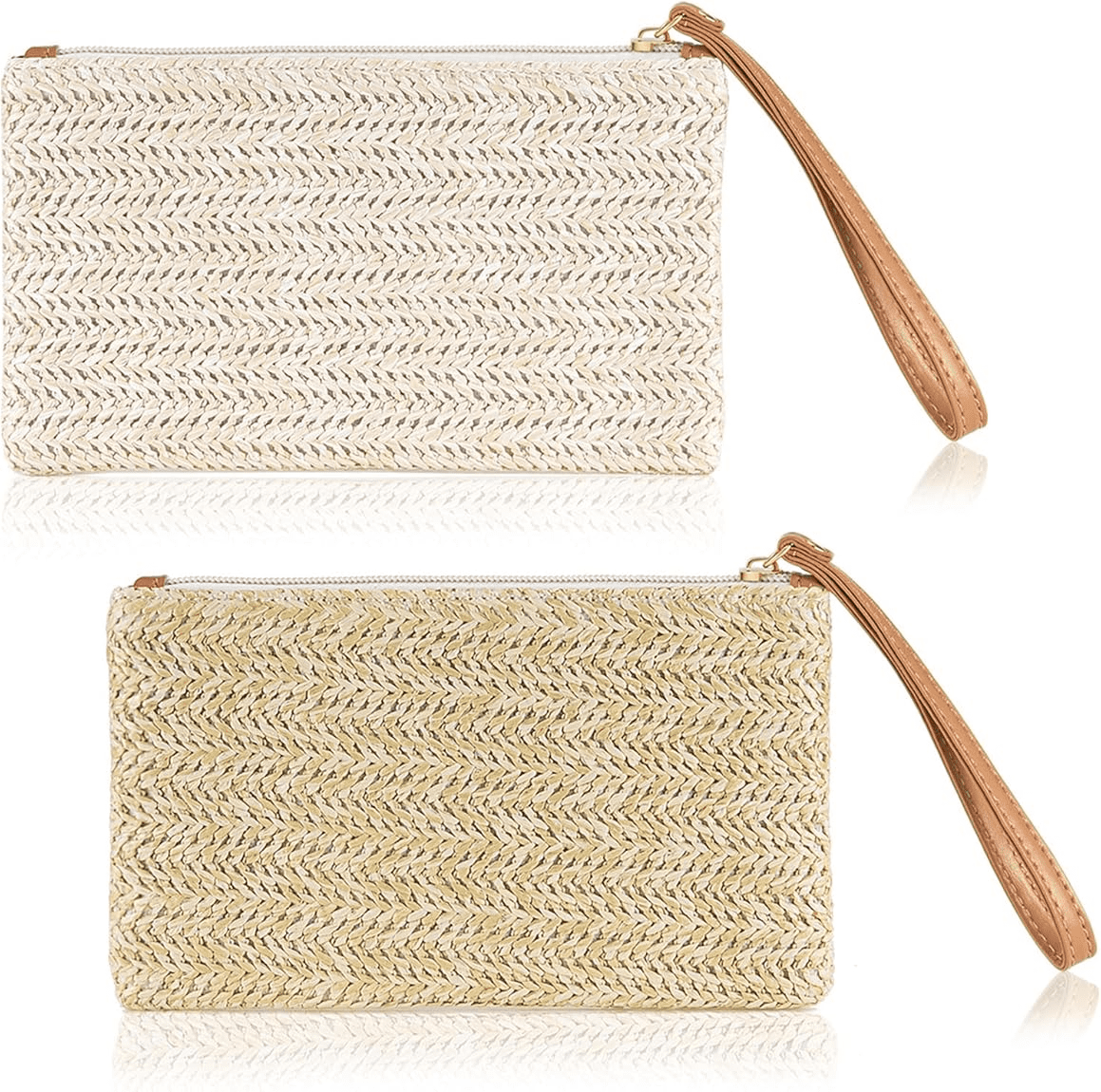 Zhuying Women's Straw Bohemian Clutch Wristlet, Beige/White, 2 Pack ...