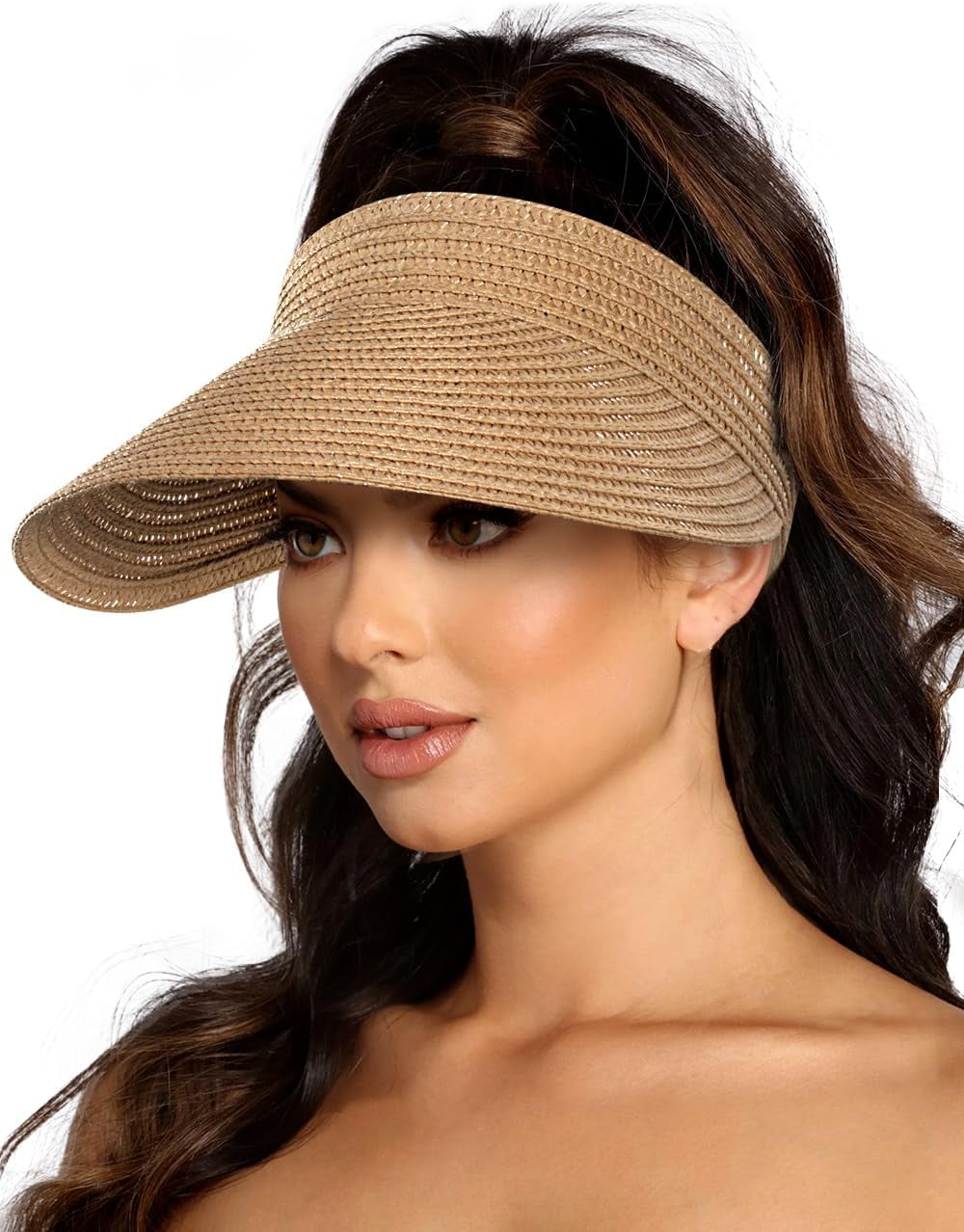 Womens Straw Sun Visor Hat Foldable Beach Visors Hat for Women ...