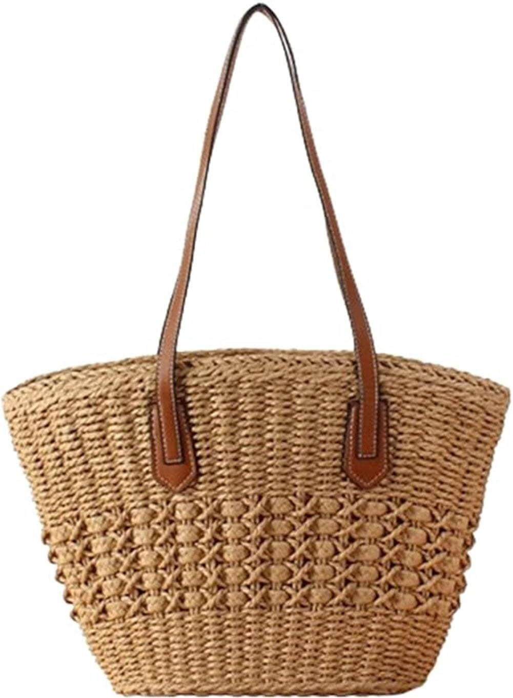 Womens Straw Tote Bag Handbag Summer Straw Beach Bag Tote Purse ...