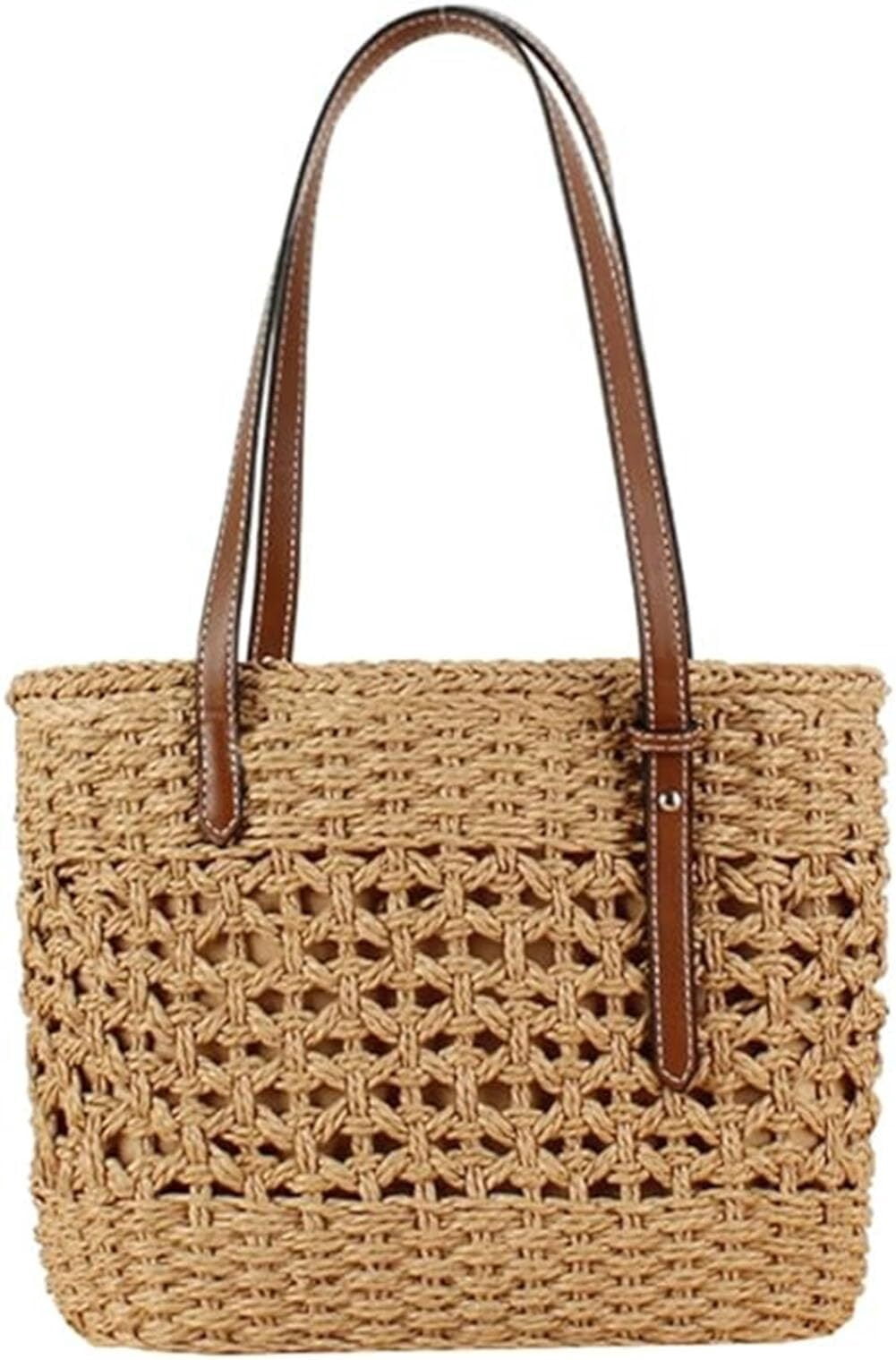 Womens Straw Tote Bag Handbag Summer Straw Beach Bag Tote Purse ...