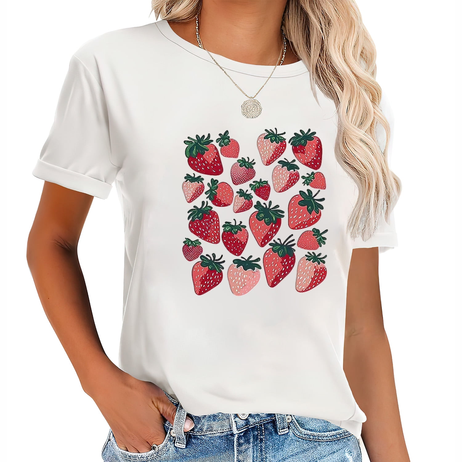 Womens Strawberry Shirt Cute Fruit T Shirts Strawberries Print ...