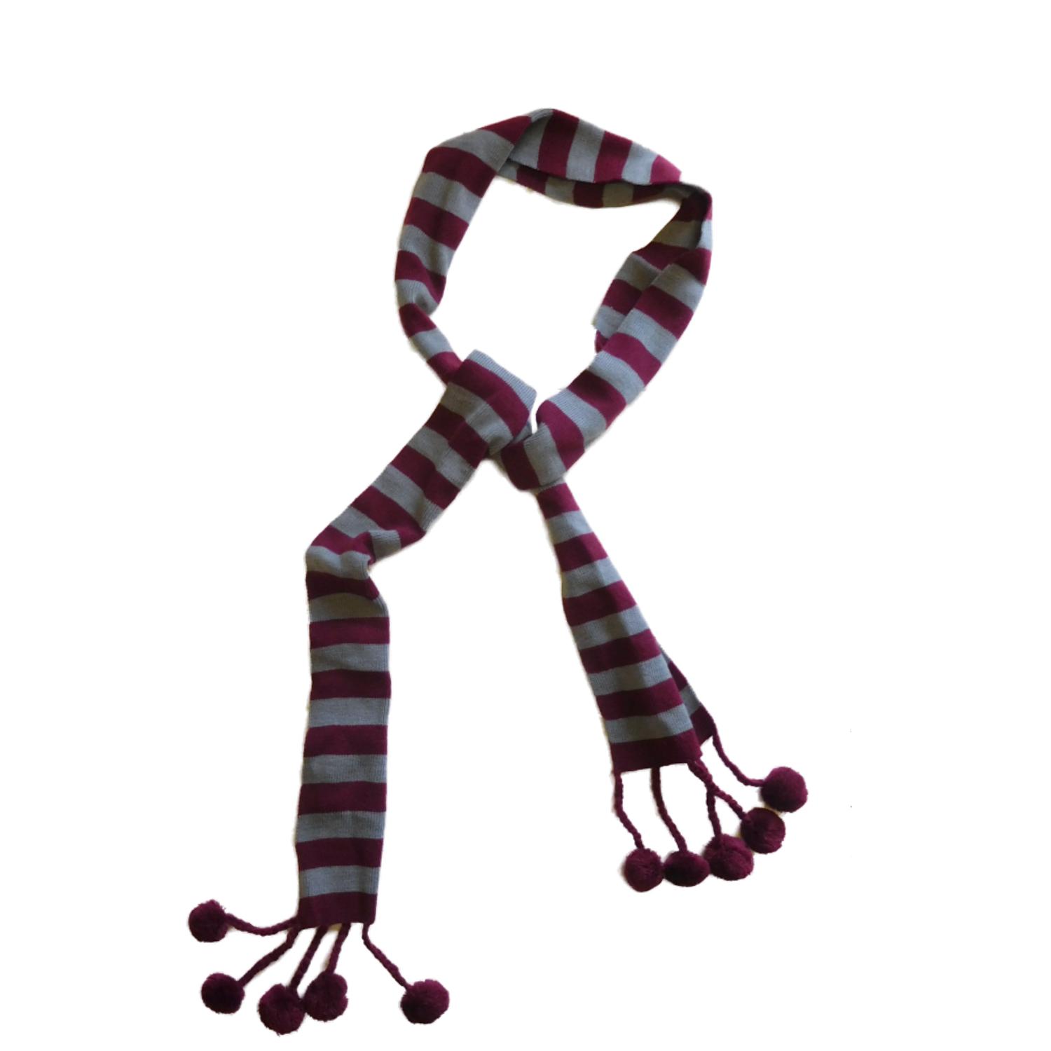Womens Stripe Knit Maroon Pom Pom Acrylic Winter Neck Scarf - Walmart.com