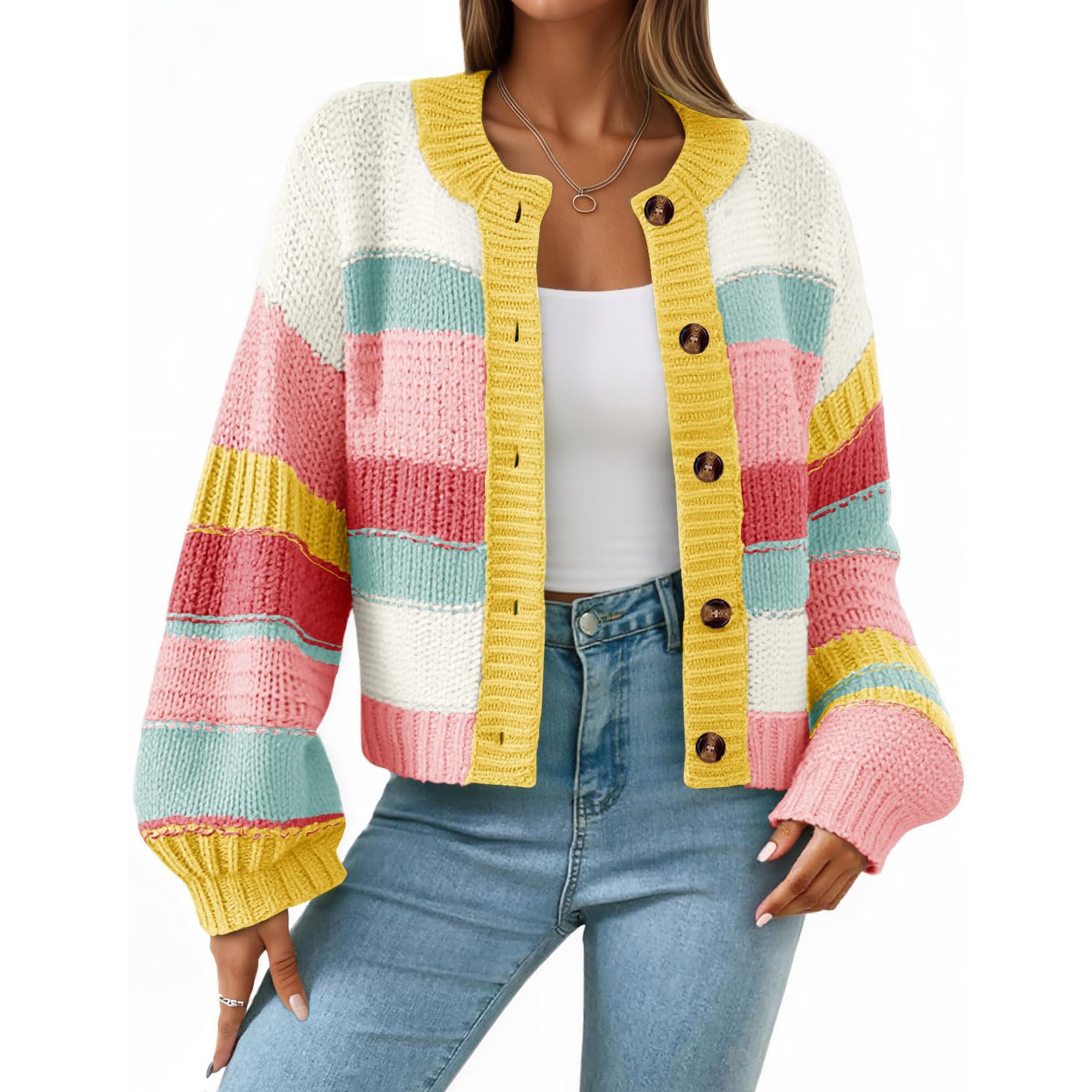 Womens Striped Chunky Cardigan Sweaters Fall Trendy Color Block Long ...