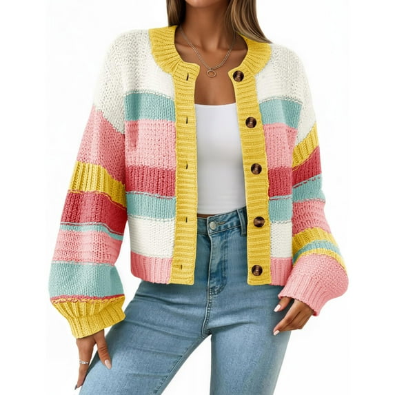 Womens Striped Chunky Cardigan Sweaters Fall Trendy Color Block Long ...