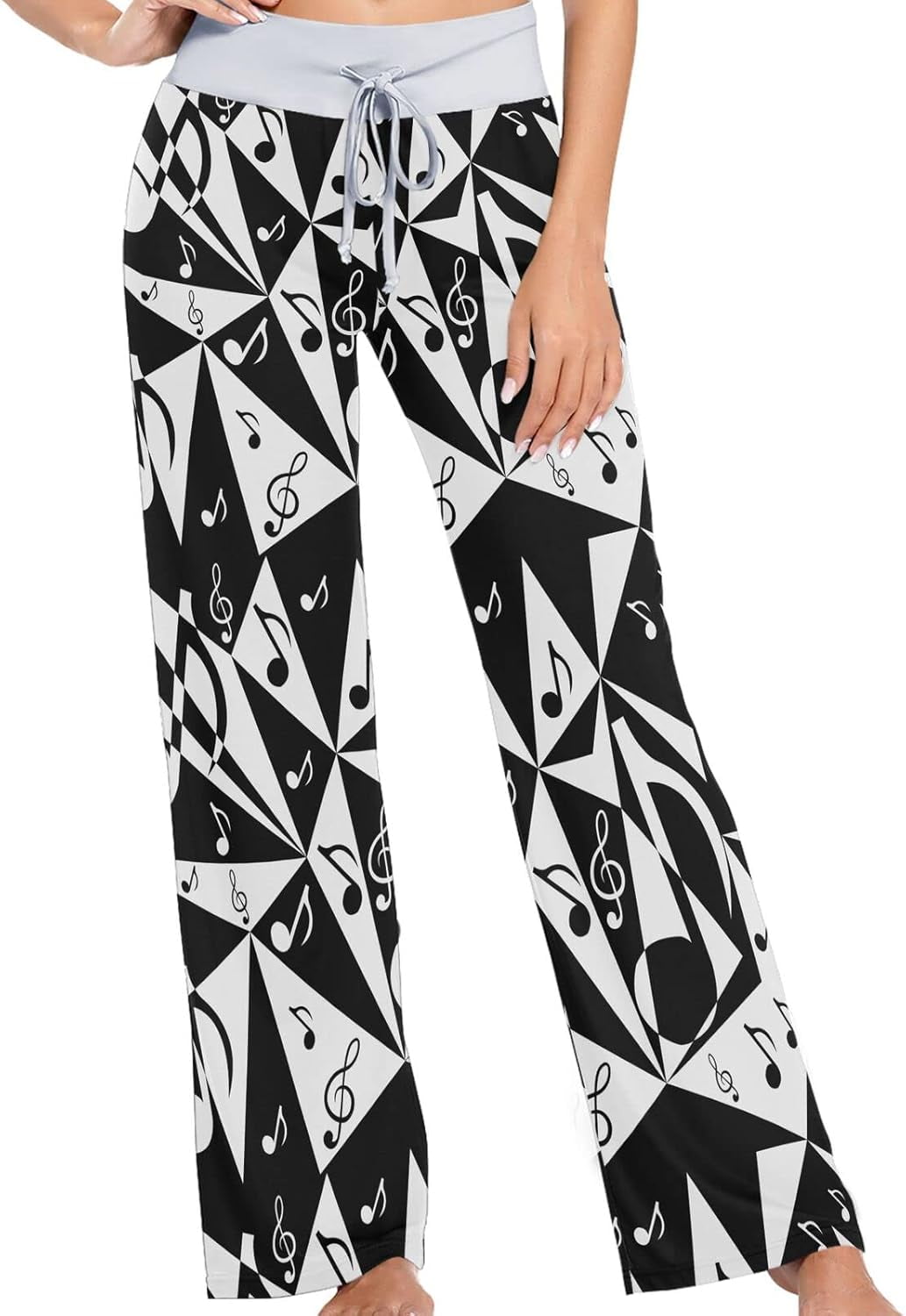 Womens Stylish Musical Note Triangle Checks Pattern Soft Lounge Pajama ...
