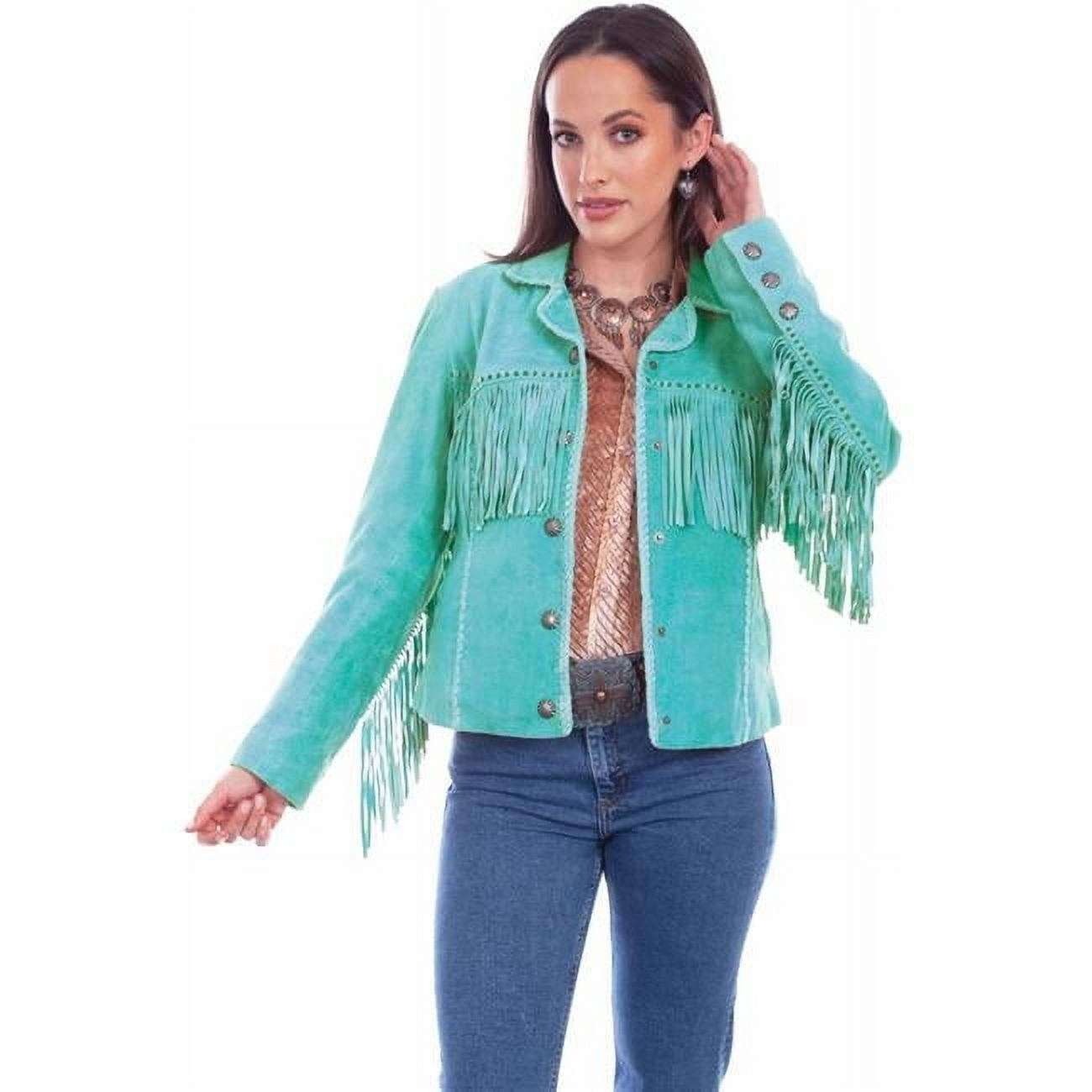 Womens Suede Jacket with Fringe & Lacing, Turquoise - Extra Large ...