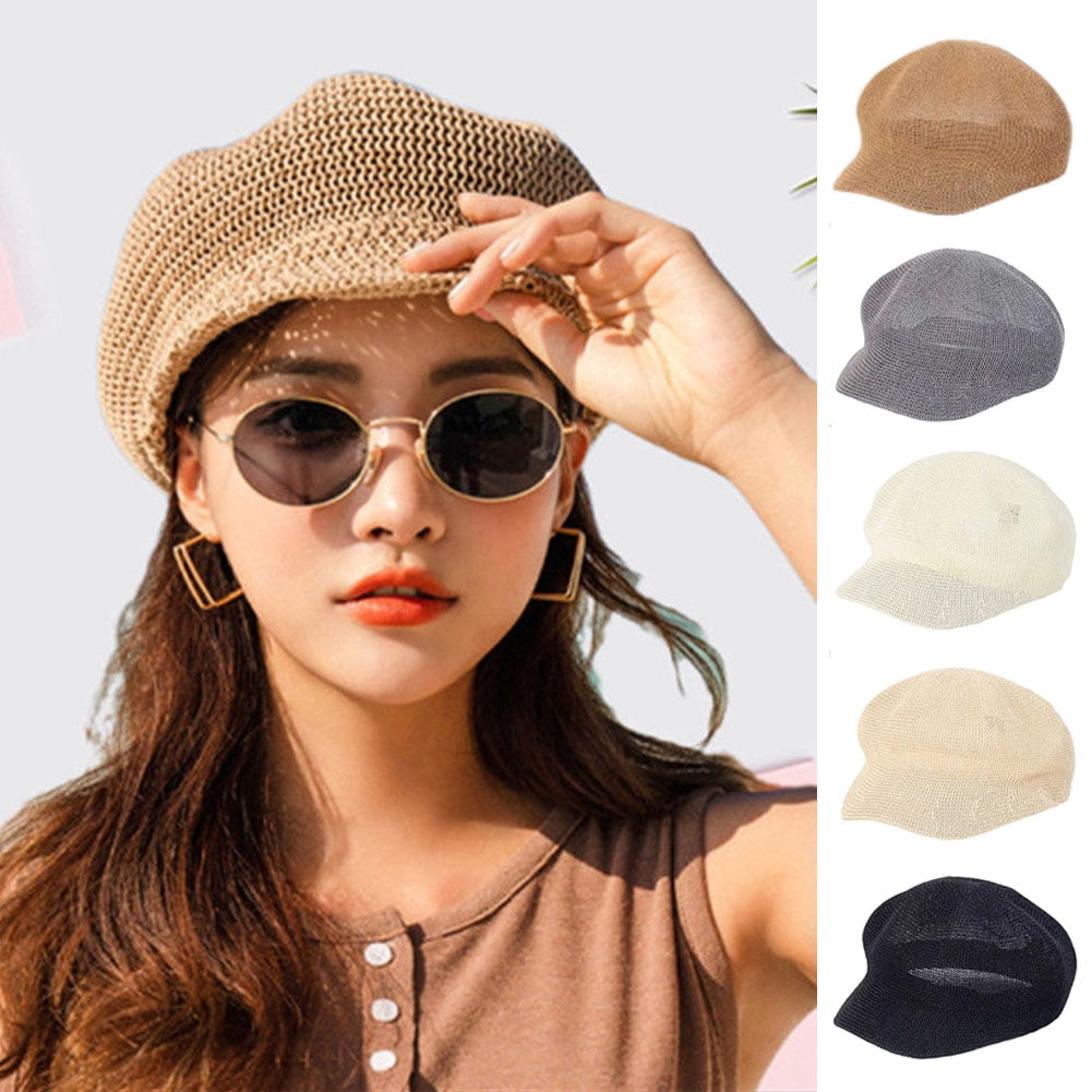 Womens Summer Beret Hat French Style Hollow-Out Vintage Painters Straw ...