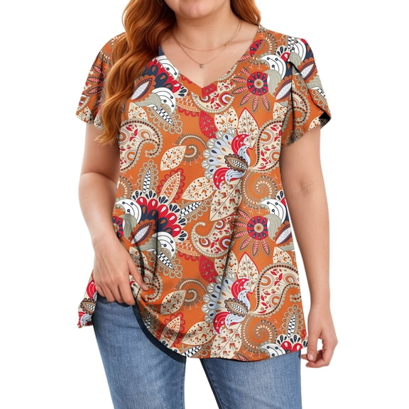 Gamivast Plus Size Women's Tops Dressy Short Sleeve V Neck Stripe Print ...