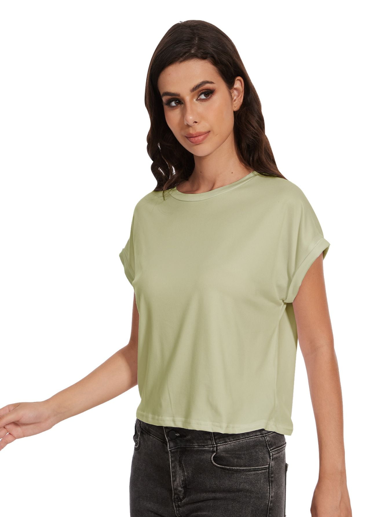 Womens Summer Cap Sleeve Crewneck Crop Tops Casual Loose Striped T ...