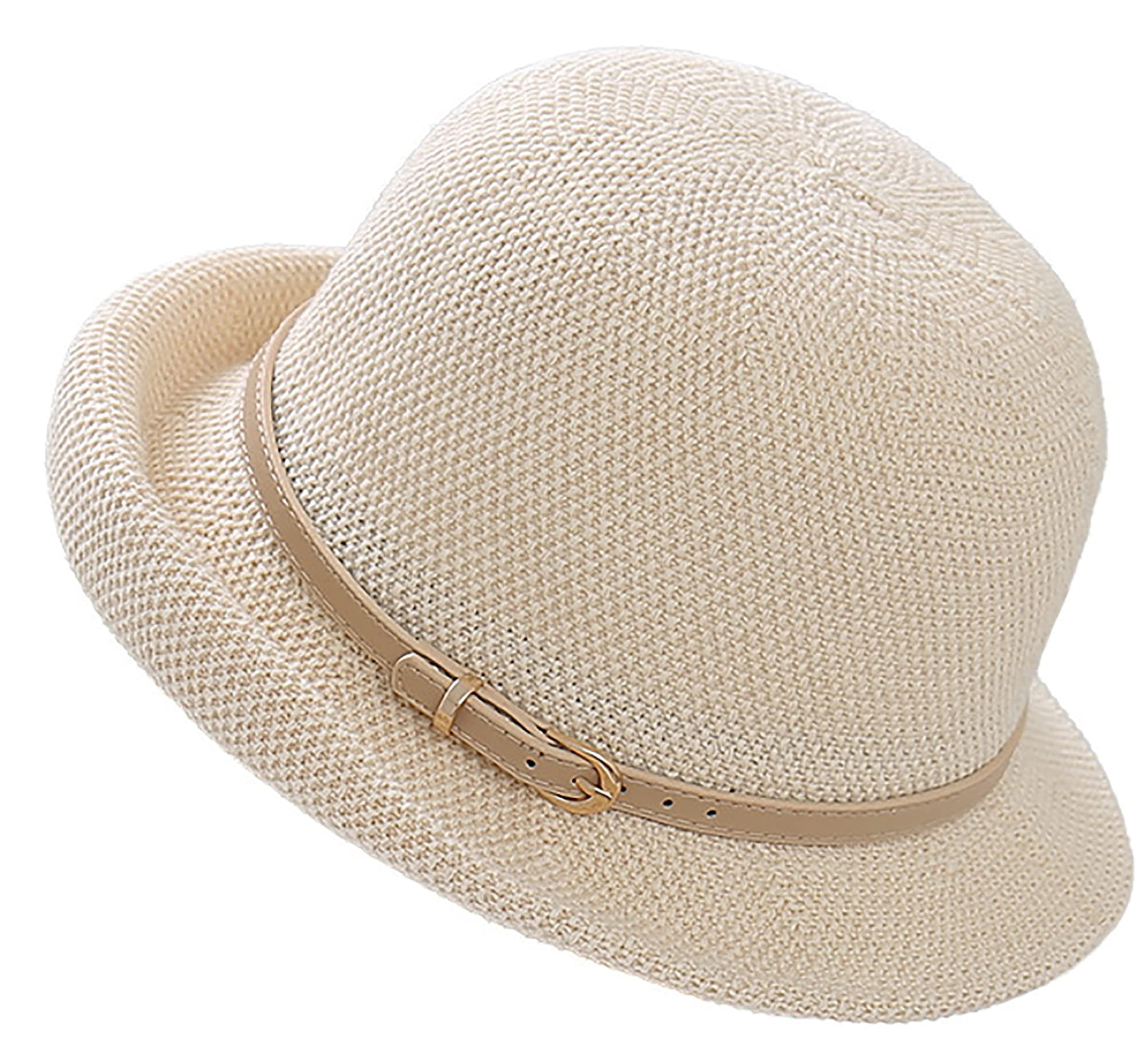 Womens Summer Cloche Straw Bucket-Sun-Hats Packable Wide Brim Beach ...