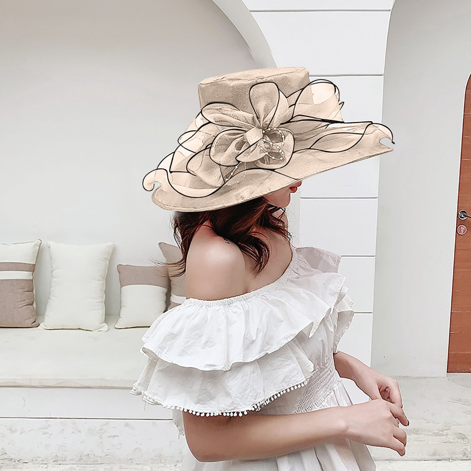 Womens Summer Dress Hat Wide Leaf Flower Bridal Shower Hat Sun Hats ...